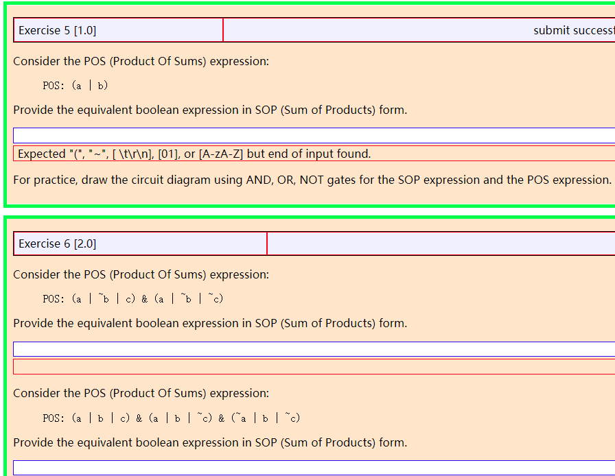 Solved Exercise 5 (1.0) submit successi Consider the POS | Chegg.com