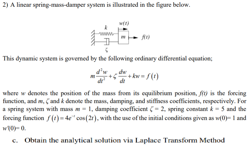 Solved 2) A linear spring-mass-damper system is illustrated | Chegg.com