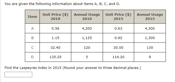 Solved You are given the following information about items | Chegg.com