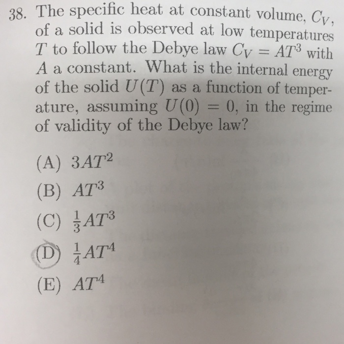 Solved 8. The specific heat at constant volume, Cv V, of a | Chegg.com