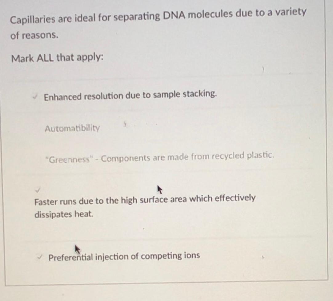 Capillaries are ideal for separating DNA molecules | Chegg.com