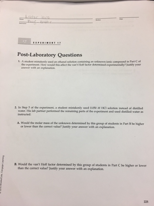 MEN T 17 Post-Laboratory Questions 1. A student | Chegg.com