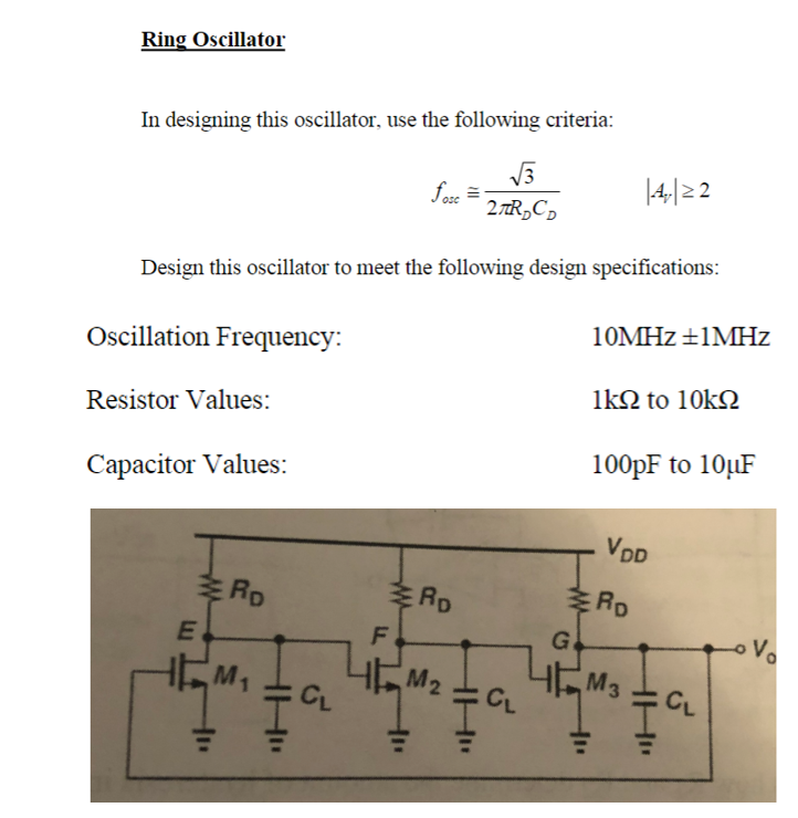 Solved Ring Oscillator In designing this oscillator, use the | Chegg.com