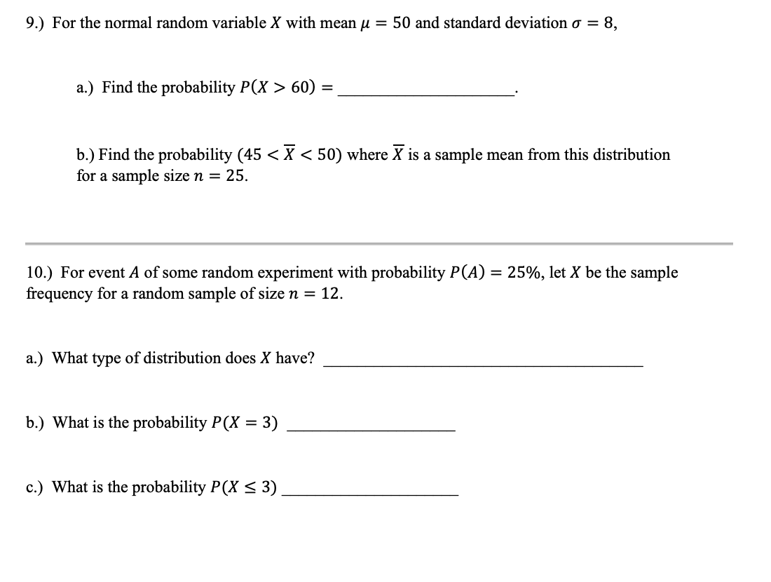 Solved 9.) For the normal random variable X with mean u = 50 | Chegg.com
