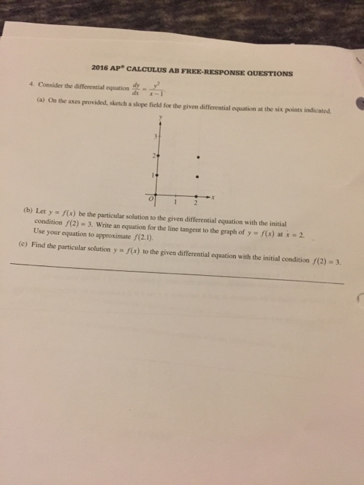 Solved 2016 AP CALCULUS AB FREE-RESPONSE QUESTIONS 4 | Chegg.com