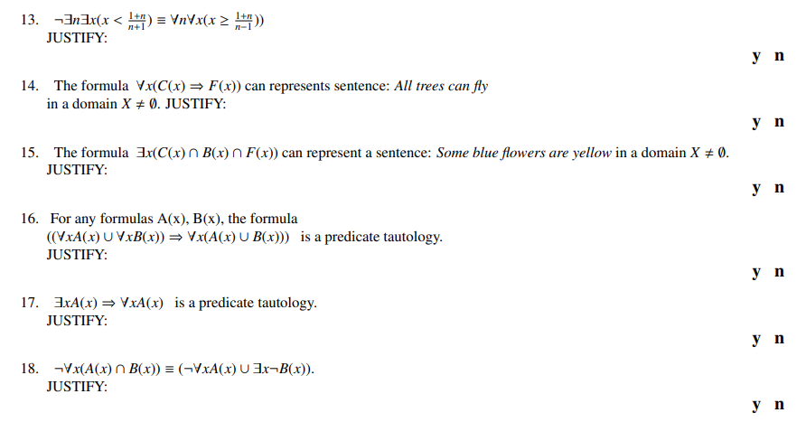 Solved CSE371 Intuitive Predicate Logic (Yes or No) if | Chegg.com