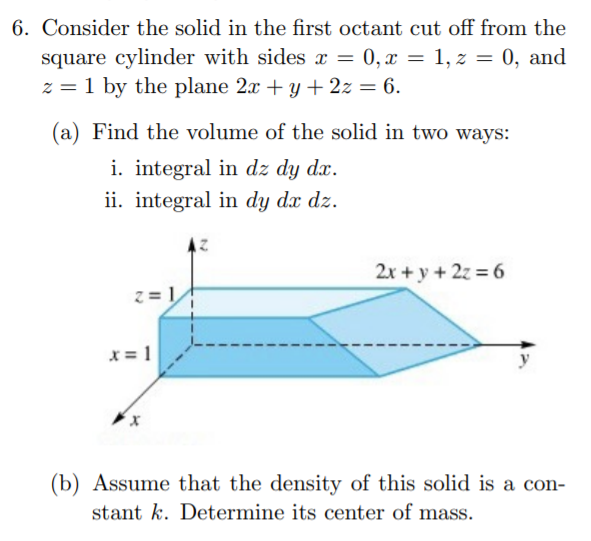Solved 6. Consider the solid in the first octant cut off | Chegg.com