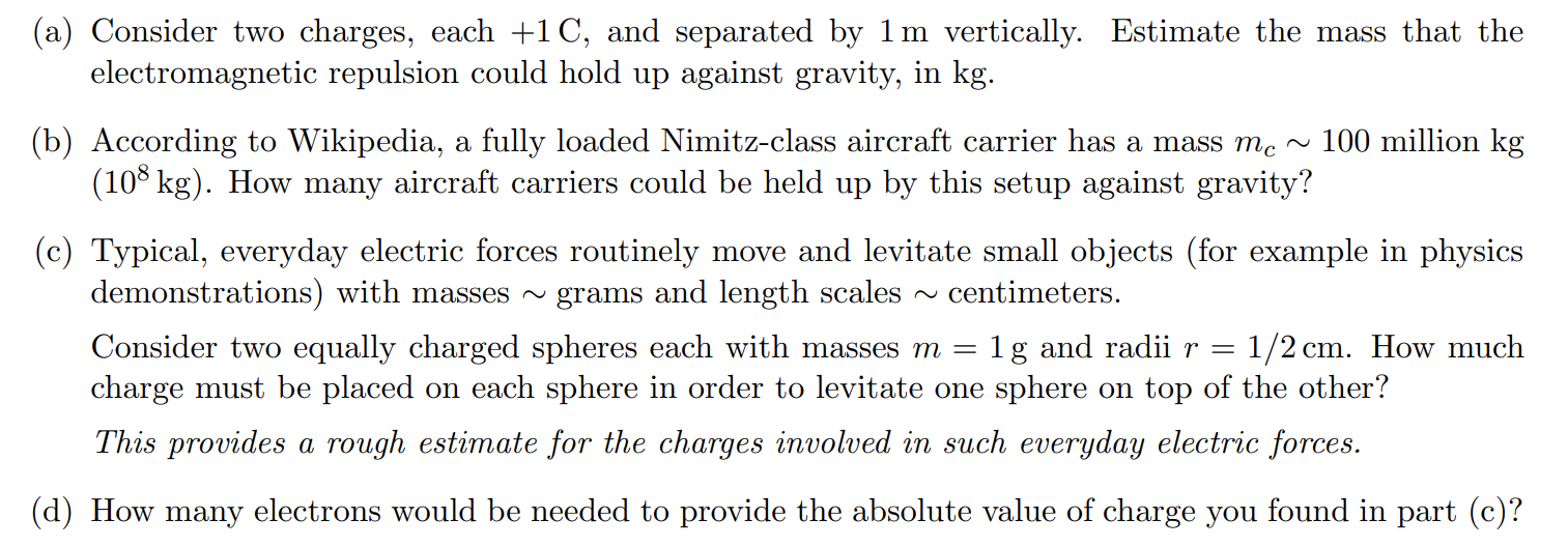 Solved (a) Consider two charges, each +1C, and separated by | Chegg.com