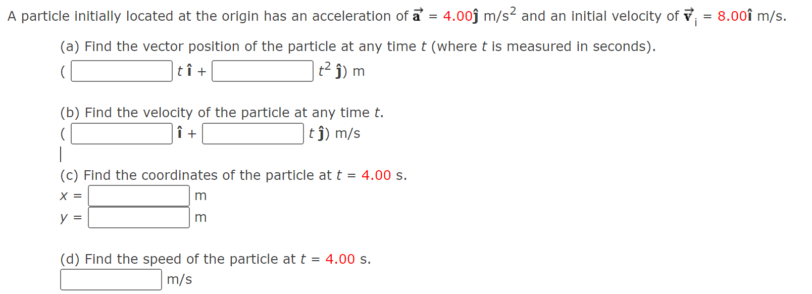 Solved particle initially located at the origin has an | Chegg.com