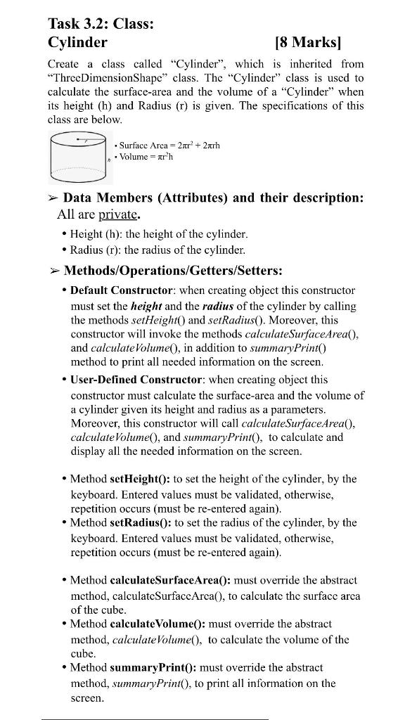Solved Task 3.2: Class: Cylinder [8 Marks] Create a class | Chegg.com
