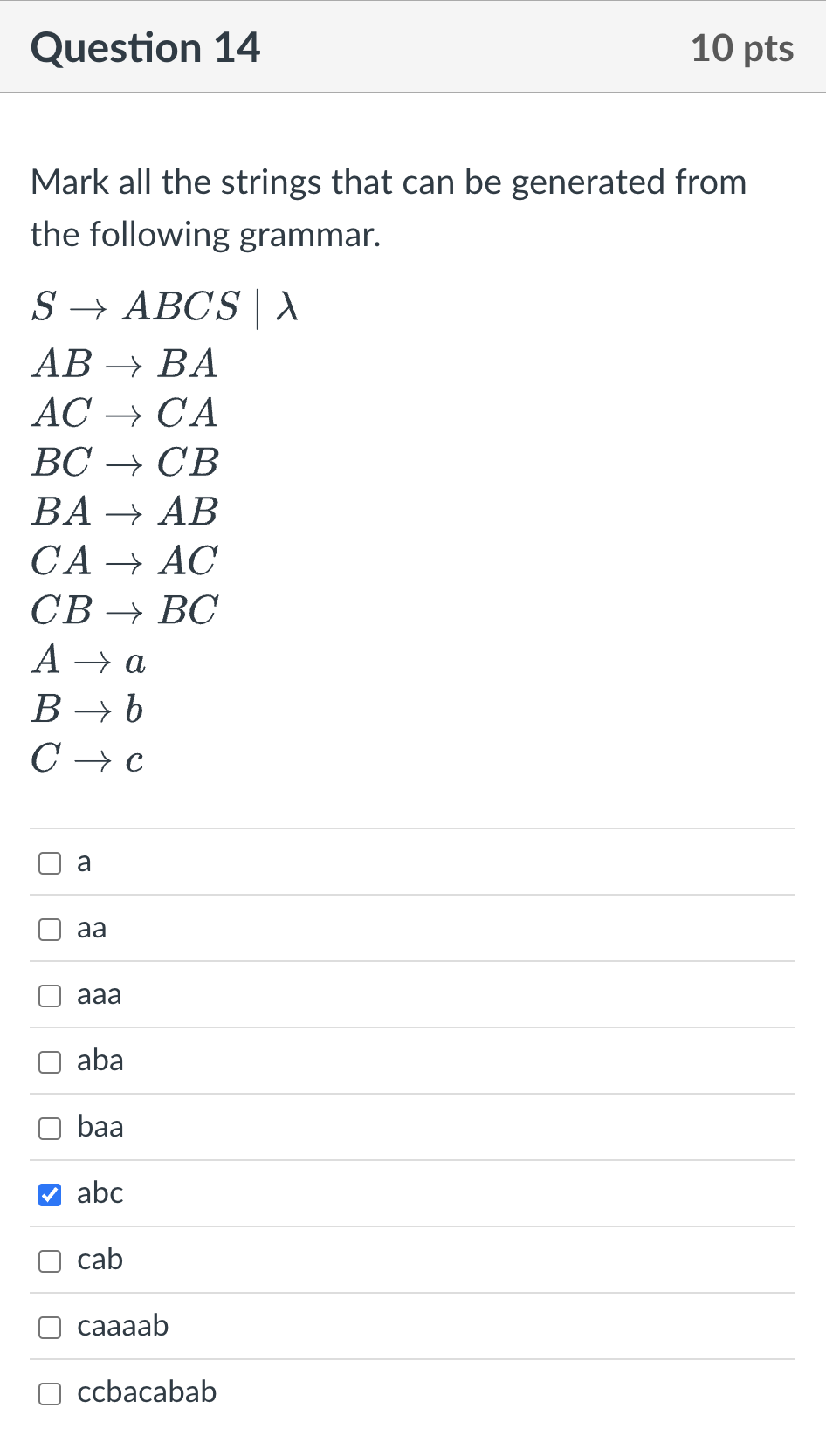 Solved Mark all the strings that can be generated from the | Chegg.com