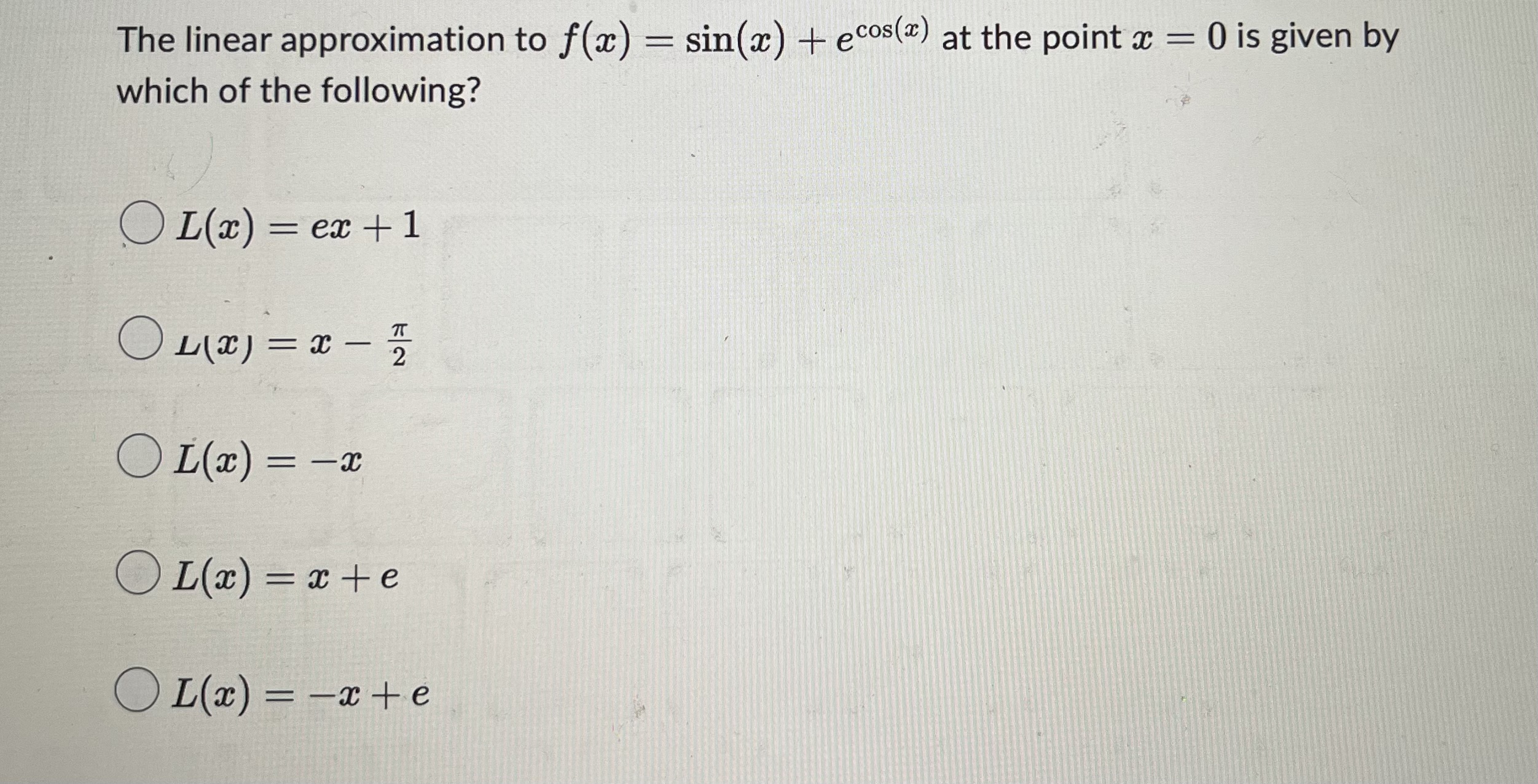 Solved The linear approximation to f(x)=sin(x)+ecos(x) at | Chegg.com