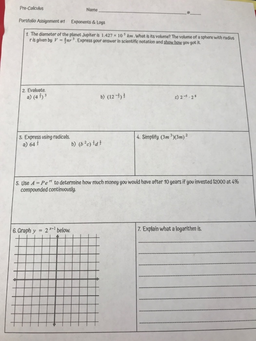 Solved Pre-Calculus Name Portfolio Assignment #1 Exponents & | Chegg.com
