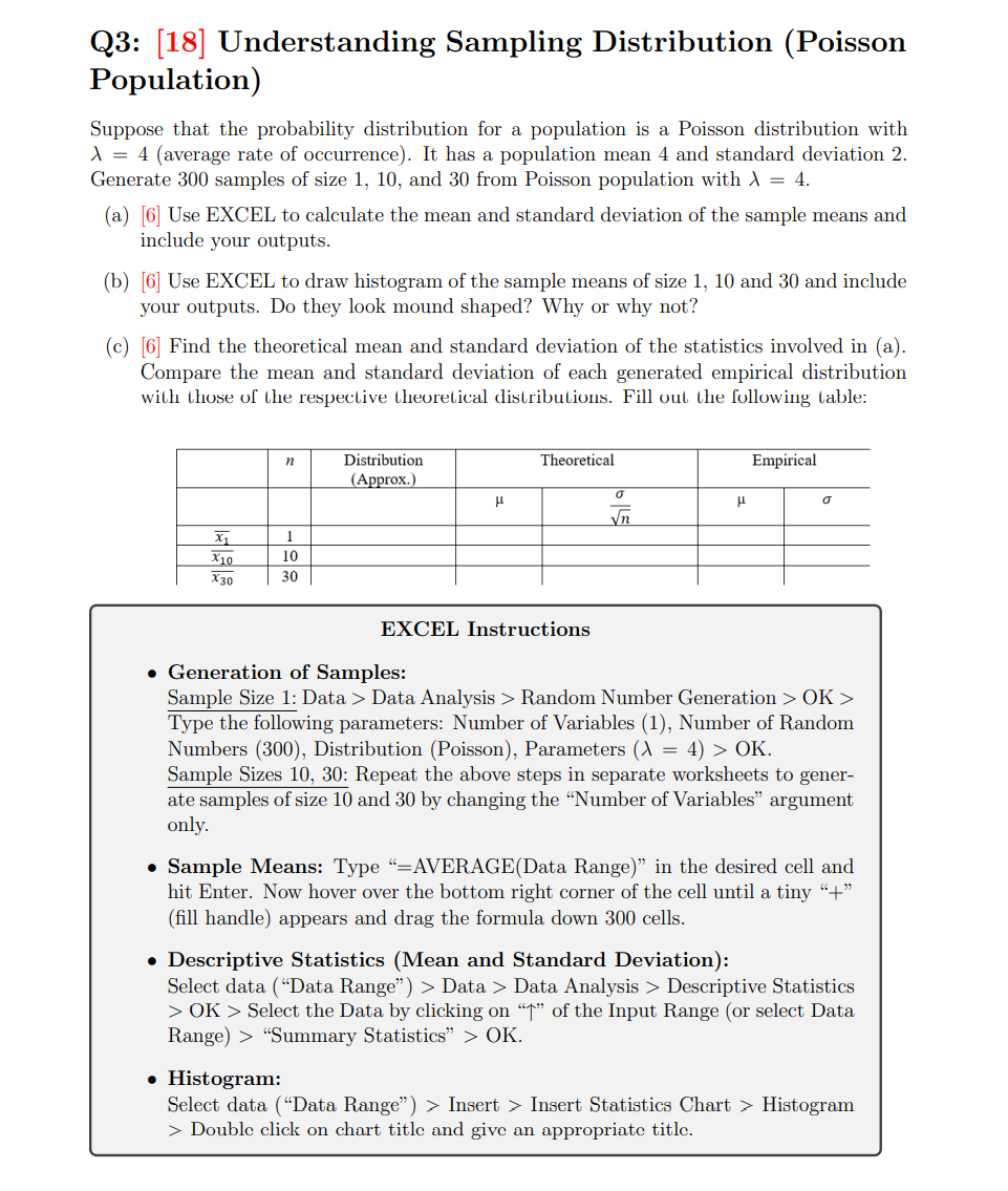 Solved Q3: [18] Understanding Sampling Distribution (Poisson | Chegg.com