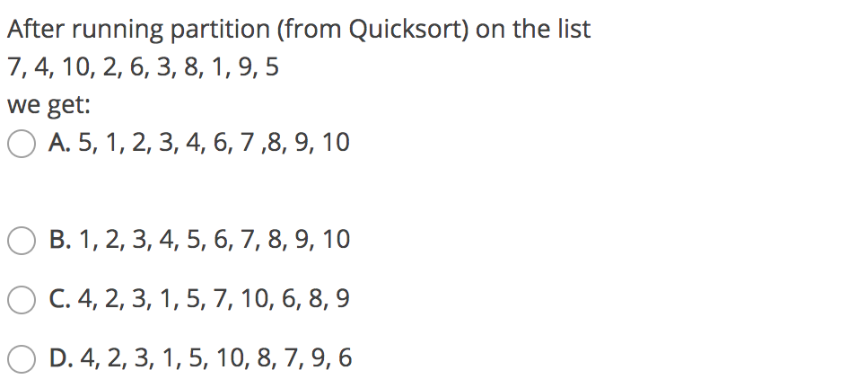 Solved After running partition (from Quicksort) on the list | Chegg.com