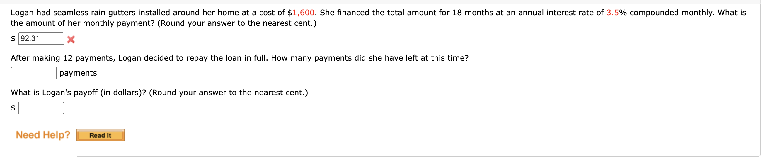 Solved the amount of her monthly payment? (Round your answer | Chegg.com
