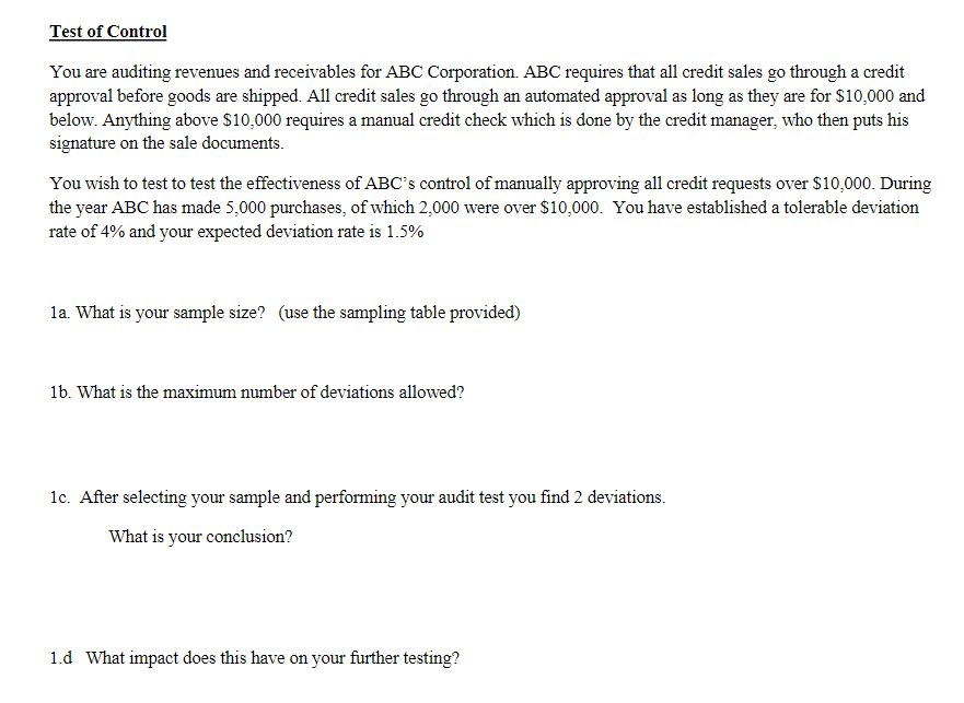 Solved Test of Control You are auditing revenues and | Chegg.com
