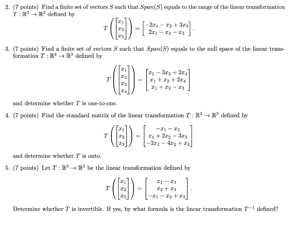 Solved 2. (7 points) Find a finite set of vectors S such | Chegg.com