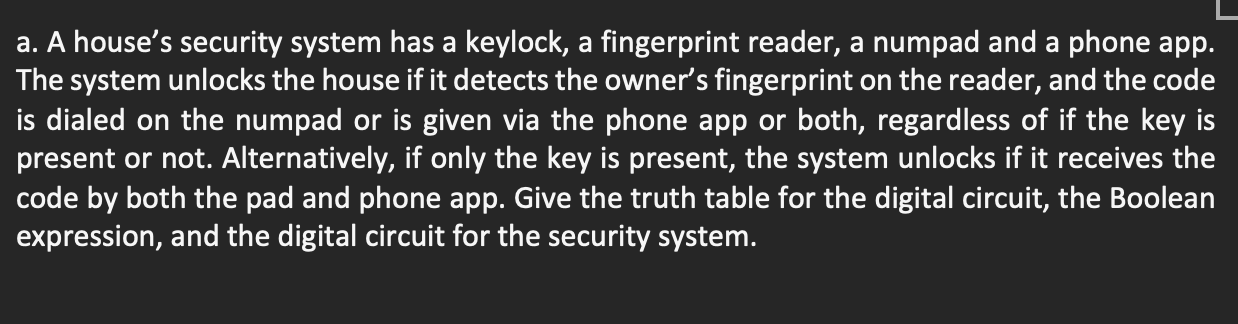 Solved a. A house’s security system has a keylock, a | Chegg.com