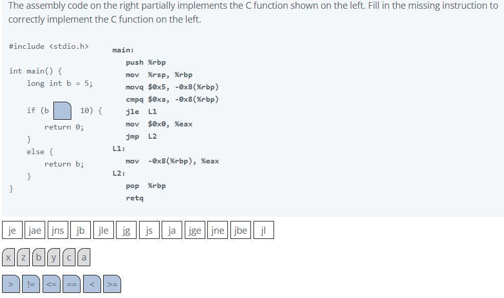 Solved The assembly code on the right partially implements | Chegg.com