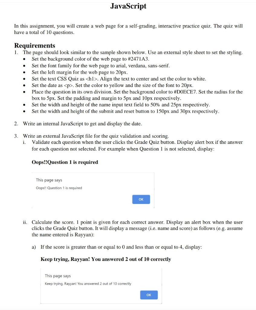 Solved JavaScript In this assignment, you will create a web | Chegg.com