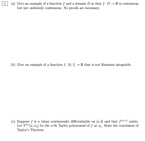 Solved (a) ﻿Give an example of a function f ﻿and a domain D | Chegg.com