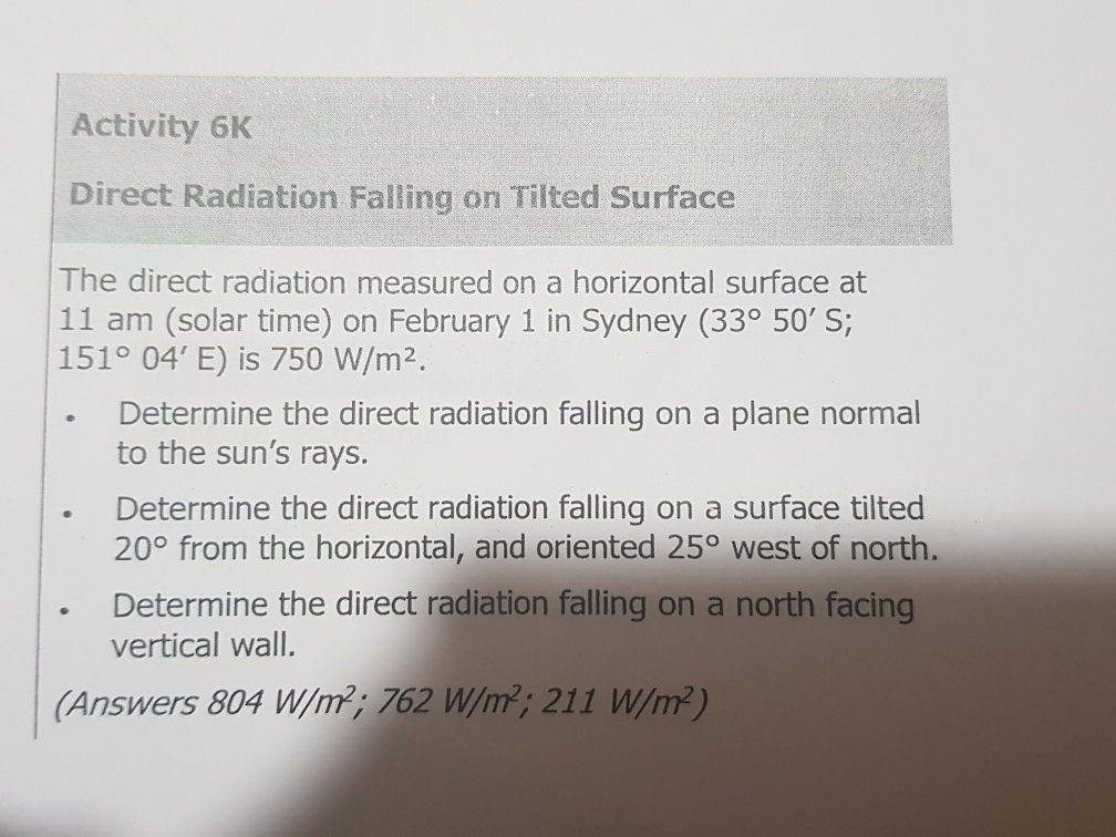 Solved Activity 6K Direct Radiation Falling orn Tilted | Chegg.com