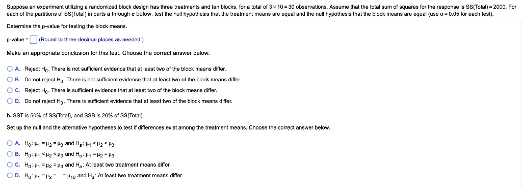 Solved Suppose An Experiment Utilizing A Randomized Block 
