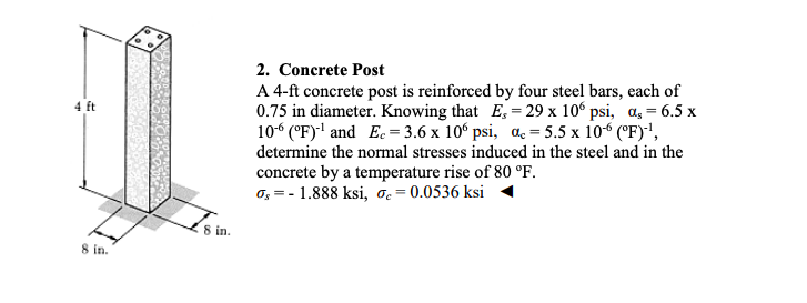 Solved 2. Concrete Post A 4-ft concrete post is reinforced | Chegg.com
