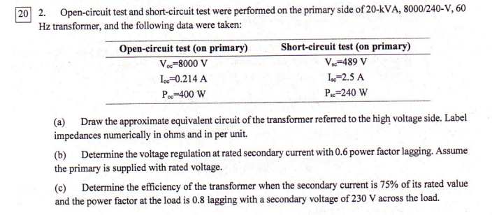 Solved 20 2. Open-circuit test and short-circuit test were | Chegg.com