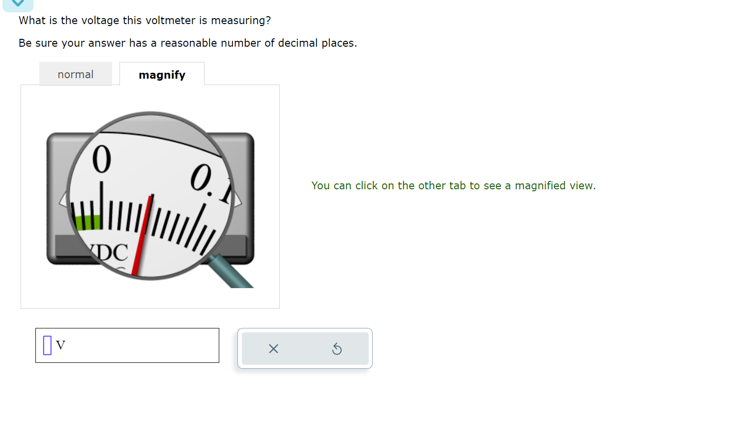 Solved What is the voltage this voltmeter is measuring?Be | Chegg.com
