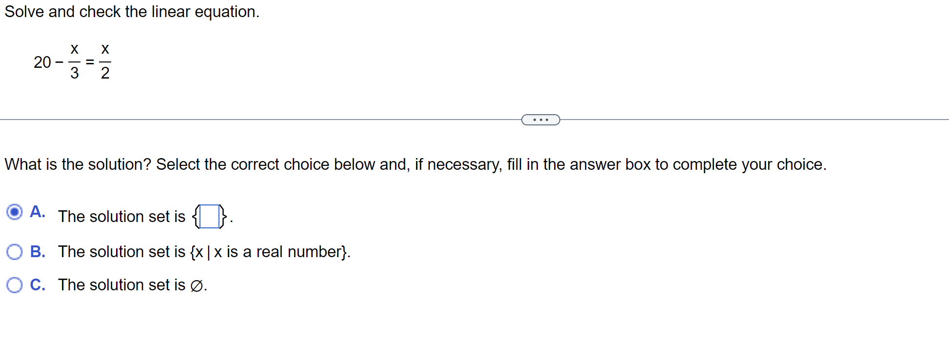 Solved Solve and check the linear equation. 20−3x=2x What is | Chegg.com