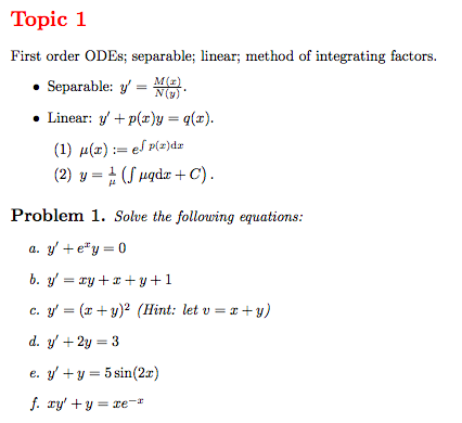 Solved Topic 1 First order ODEs; separable; linear; method | Chegg.com
