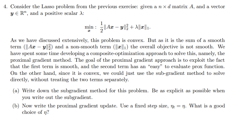 Solved Consider the Lasso problem from the previous | Chegg.com