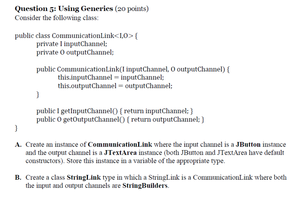Solved Question 5: Using Generies (20 points) Consider the | Chegg.com