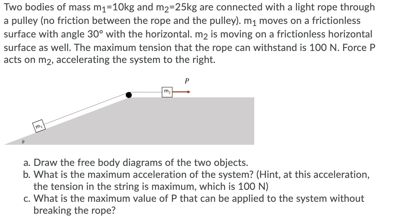 Solved Two bodies of mass m1=10kg and m2=25kg are connected | Chegg.com