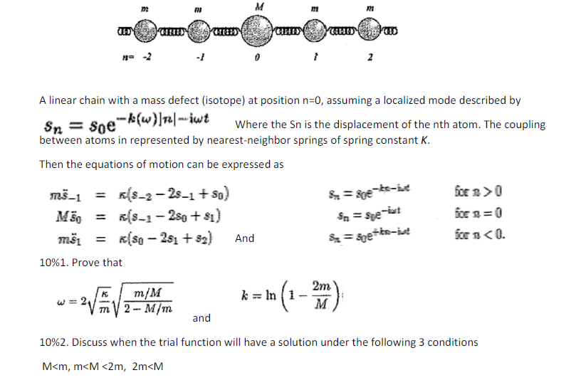 Solved ----- Sn = soe-k(w)]tel--iwt A linear chain with a | Chegg.com