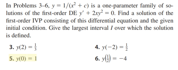 Solved In Problems 3-6, y=1/(x2+c) is a one-parameter family | Chegg.com