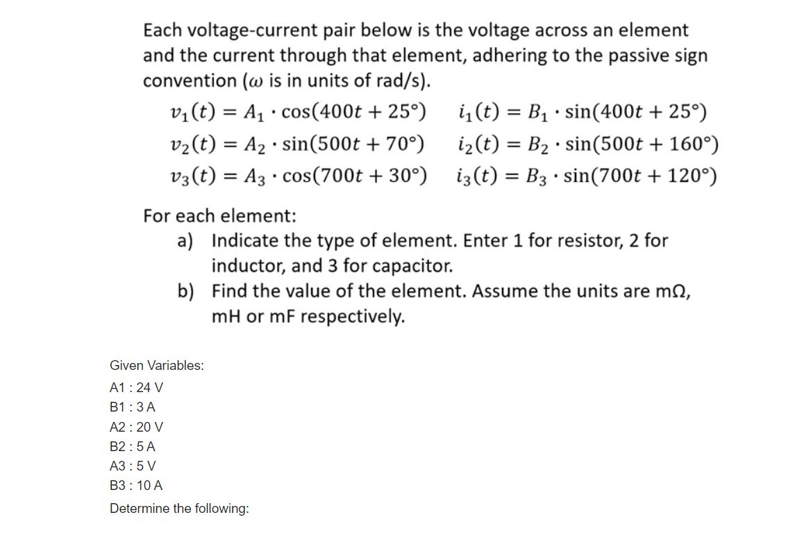Solved Each voltage-current pair below is the voltage across | Chegg.com