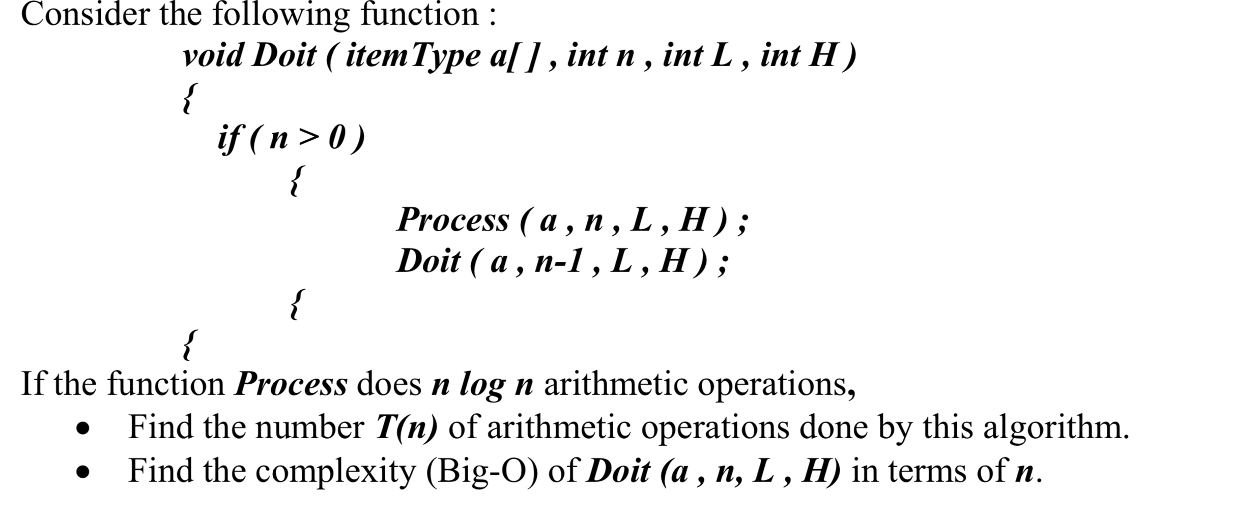 Consider the following function : void Doit ( item | Chegg.com