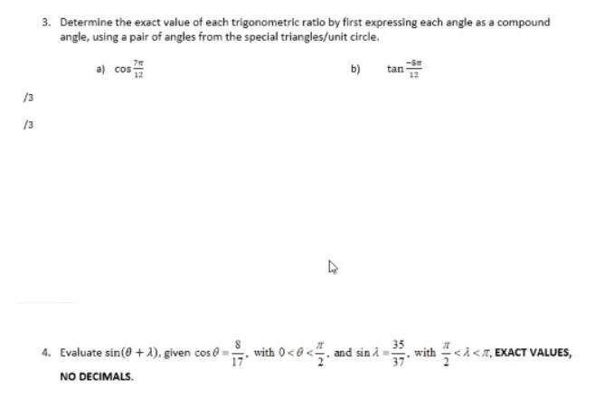 Solved 3. Determine the exact value of each trigonometric | Chegg.com