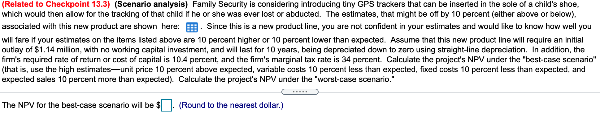 Solved (Related to Checkpoint 13.3) (Scenario analysis) | Chegg.com
