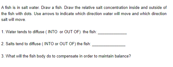 Solved A fish is in salt water. Draw a fish. Draw the | Chegg.com