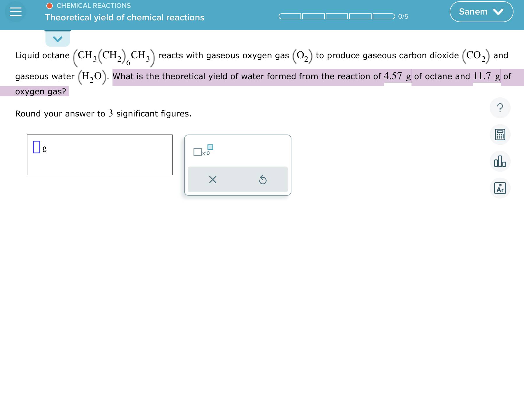 Solved Liquid octane CH3CH26CH3 reacts with gaseous oxygen | Chegg.com