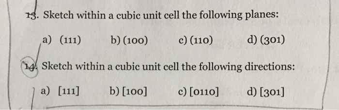 Solved Sketch within a cubic unit cell the following planes: | Chegg.com