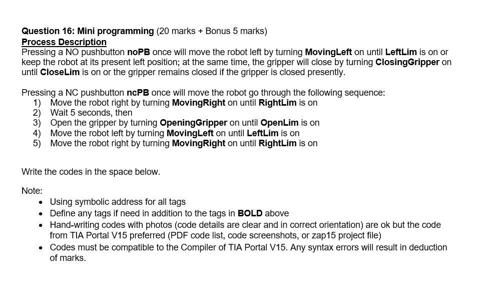 Solved Question 16: Mini programming (20 marks + Bonus 5 | Chegg.com