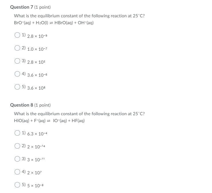 Solved Question 7 (1 point) What is the equilibrium constant | Chegg.com