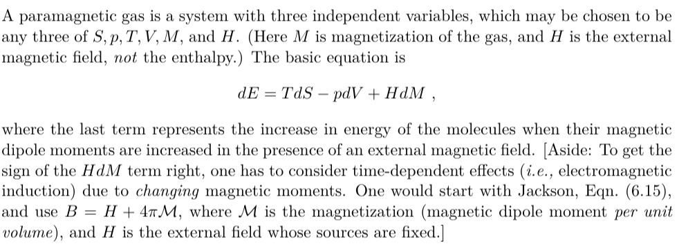 Solved A paramagnetic gas is a system with three independent | Chegg.com