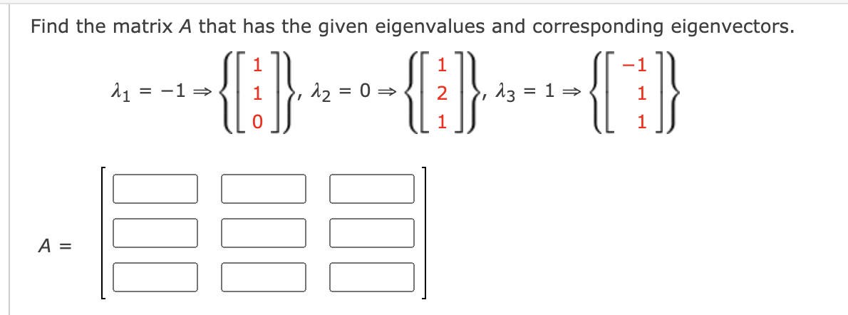 Solved Find the matrix A that has the given eigenvalues and | Chegg.com