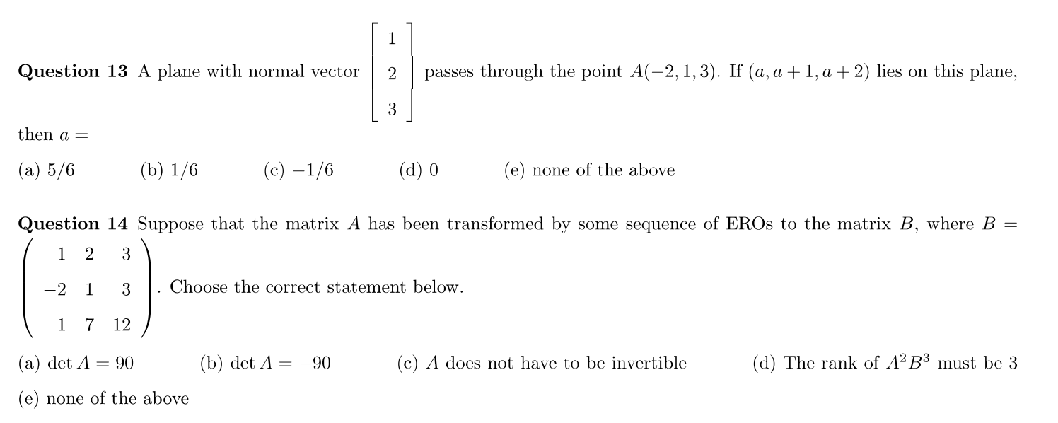Solved Question 13 A plane with normal vector ⎣⎡123⎦⎤ passes | Chegg.com